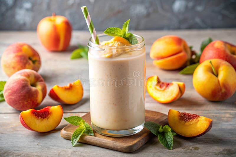 Protein Shake with Peach Milkshake Stock Illustration - Illustration of ...