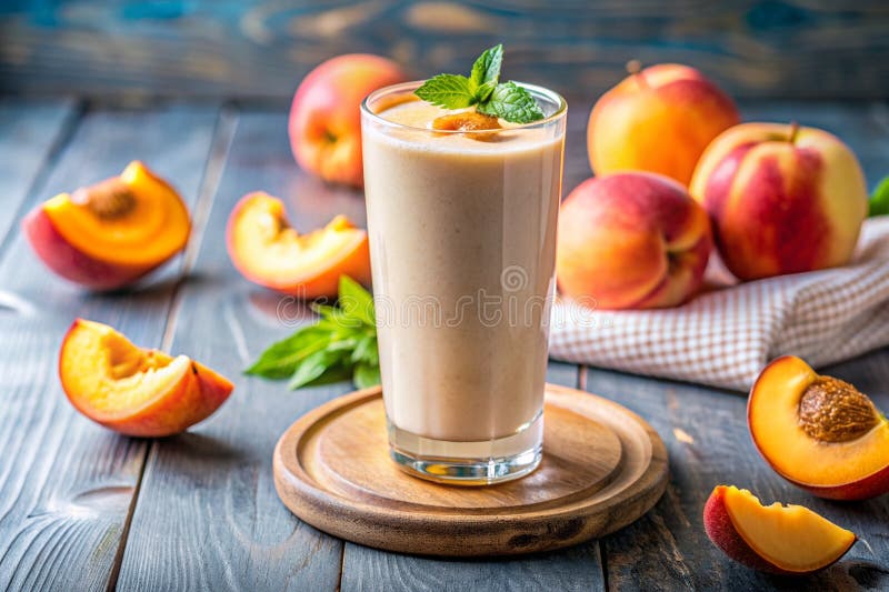 Protein Shake with Peach Milkshake Stock Illustration - Illustration of ...
