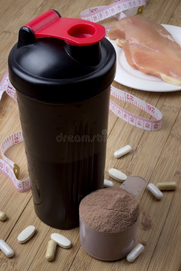Protein Shake, Shaker and Round Scoop Stock Image - Image of mass ...