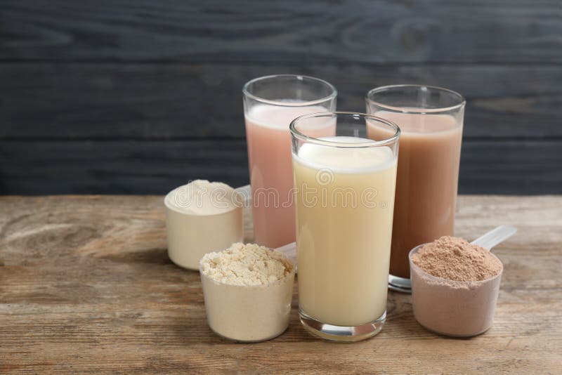 Protein Shakes and Types of Powder Isolated on White Stock Photo ...