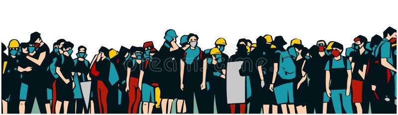 Illustration of Protesting Crowd with Raised Hands and Blank Signs ...