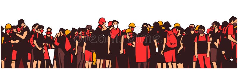 Illustration of Protesting Crowd with Raised Hands and Blank Signs ...