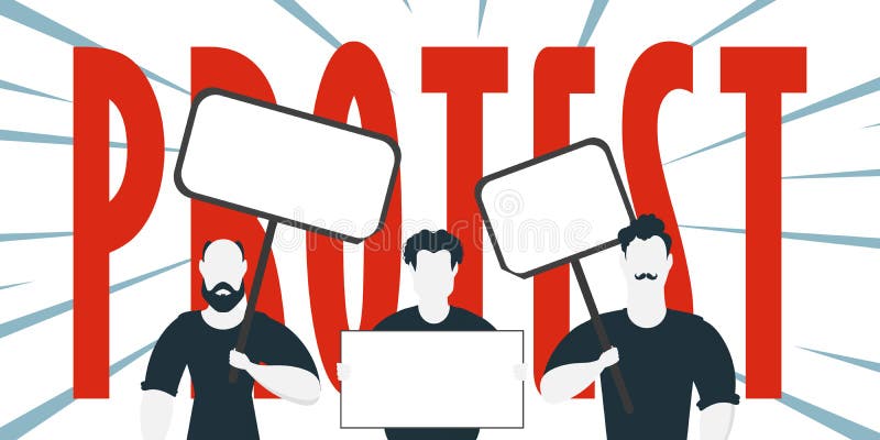Protest Banner. a Group of Men with Banners. Strike Concept. Vector ...