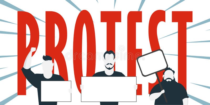 Protest Banner. a Group of Men with Banners in Their Hands. Strike ...