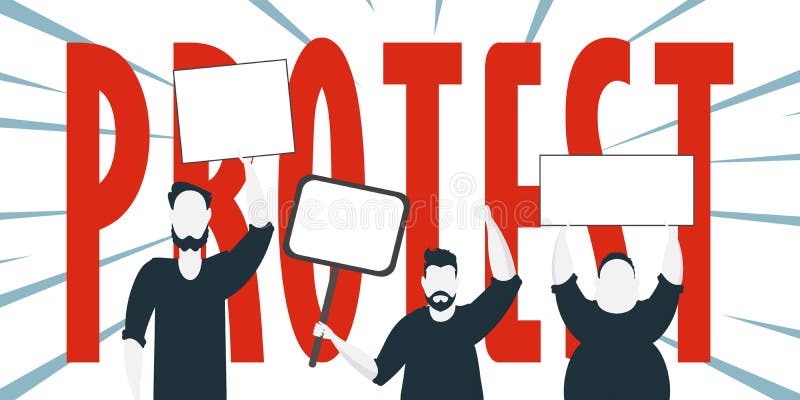 Protest Banner. Men Protest with Banners in Their Hands. Strike Concept ...