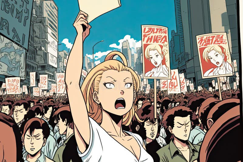 Protest in the City Square, Dissatisfied People. Anime Image ...