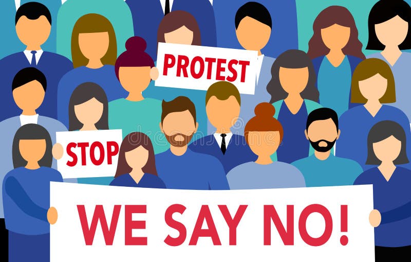 Protest Concept Vector Illustration. People Crowd Holding Protest, Stop ...