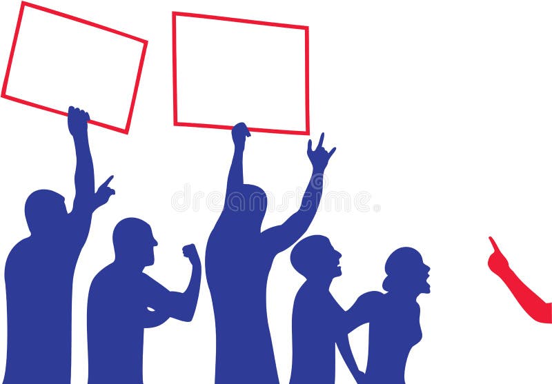 Line Art Illustration of Crowd Protest with Blank Signs and Banners ...
