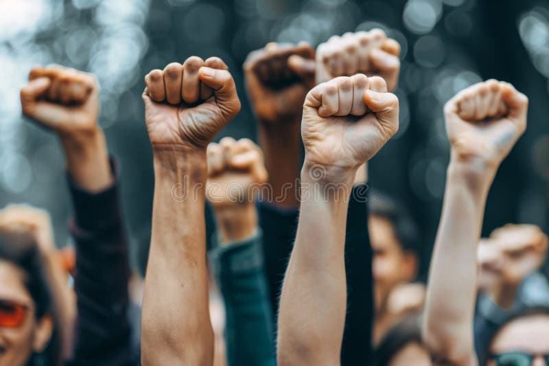 Protest and Demonstration Concept - People Hands Up in Fists Stock ...