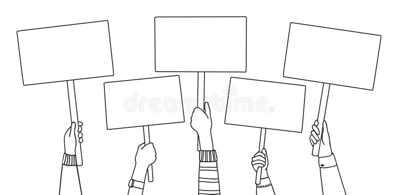 Protest Demonstration Hands with Banners and Signs Stock Vector ...