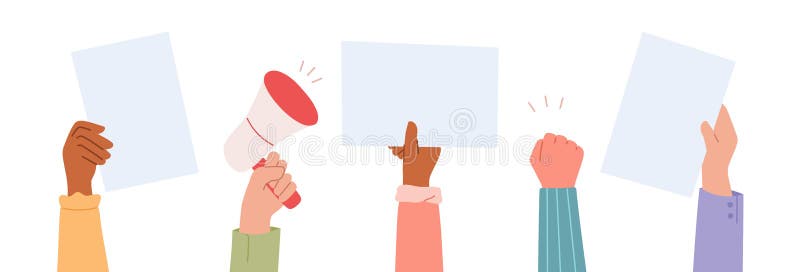 Protest or Demonstration Illustration. Hands Holding Posters, Banners ...