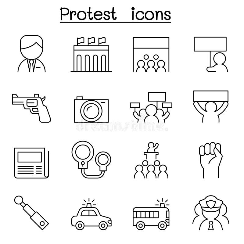 Protest Icon Set in Thin Line Style Stock Vector - Illustration of ...