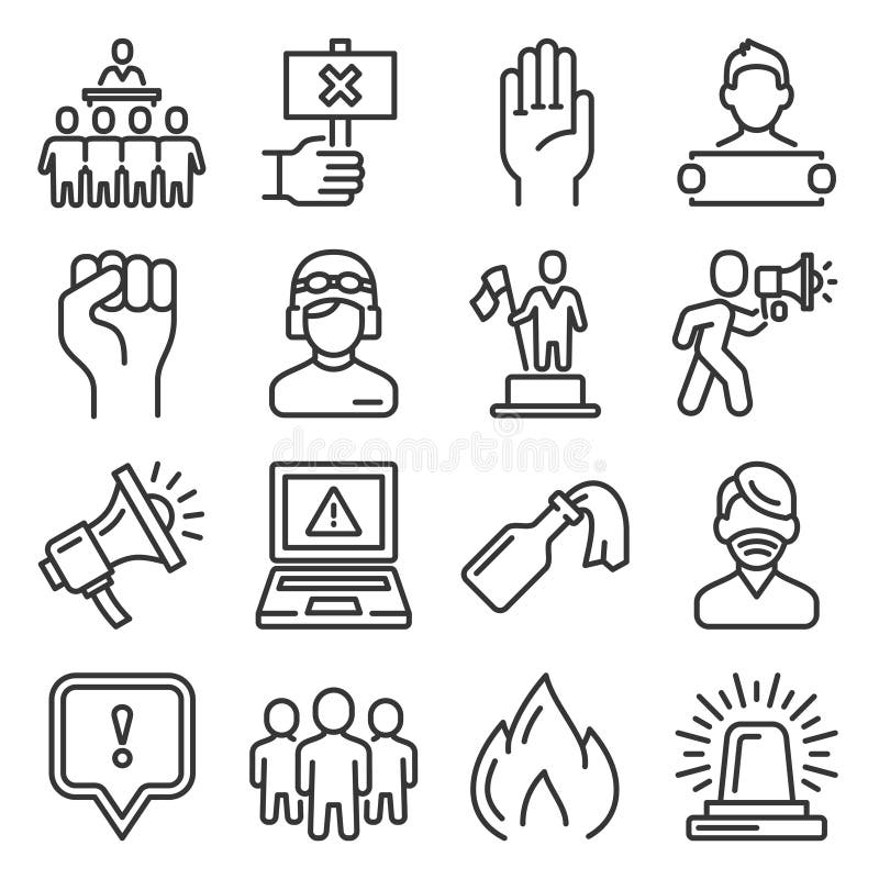 Protest Icons. Public Citizen Demonstration Set. Vector Stock Vector ...