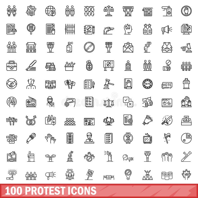100 Protest Icons Set, Outline Style Stock Vector - Illustration of ...