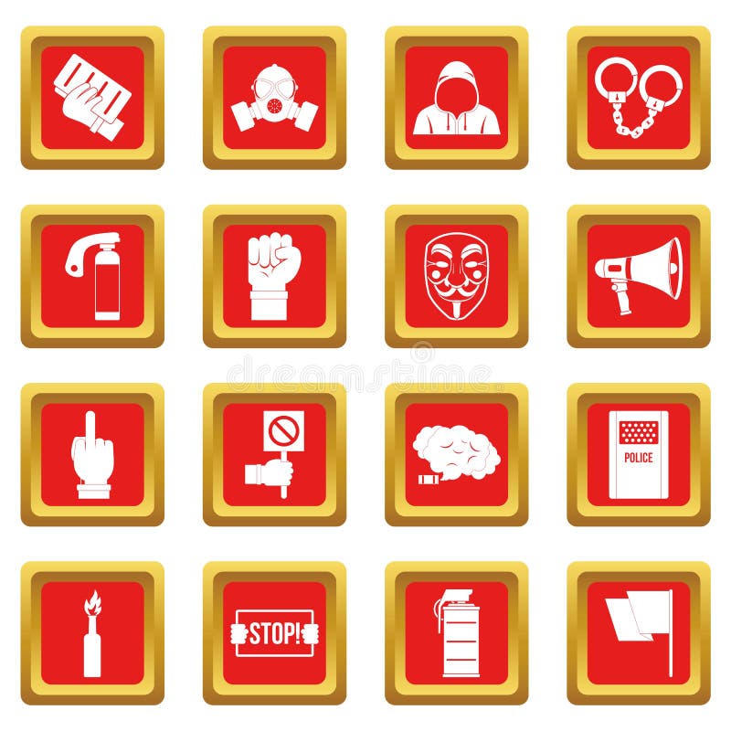 Protest icons set red stock vector. Illustration of fight - 97988204