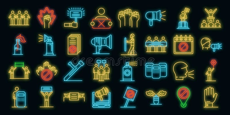 Protest Icons Set Vector Neon Stock Illustration - Illustration of ...