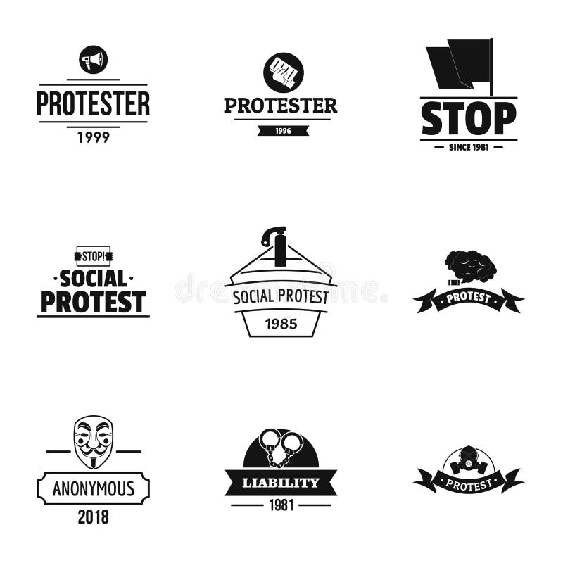 Protest Logo Set, Simple Style Stock Illustration - Illustration of ...