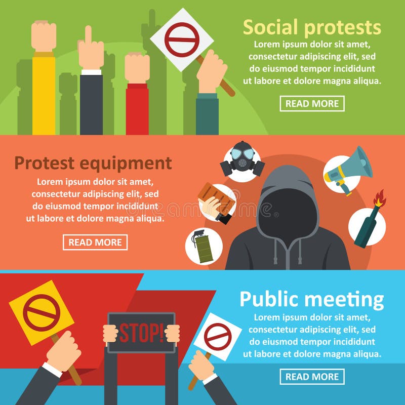 Protest Meeting Banner Horizontal Set, Flat Style Stock Vector ...