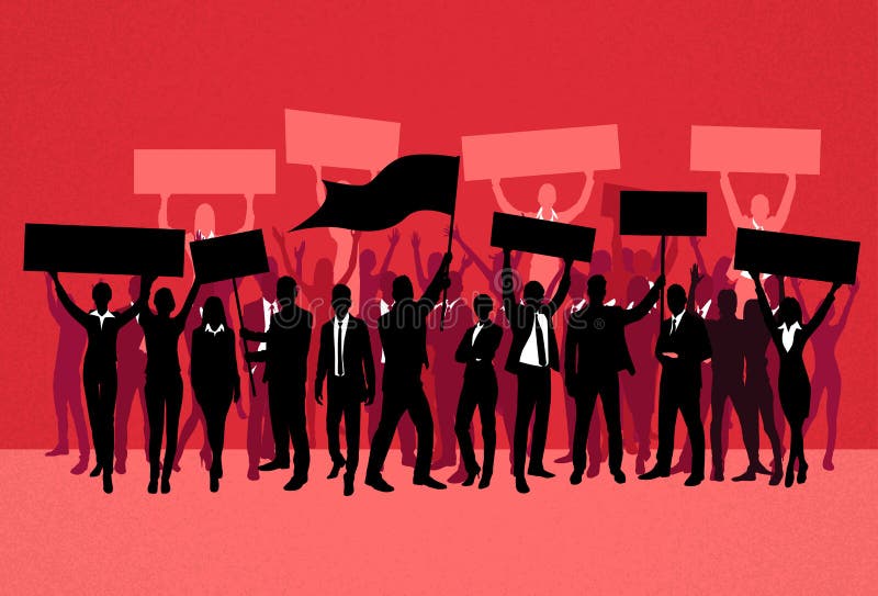 Protest People Crowd Silhouette Over Red Stock Vector - Illustration of ...