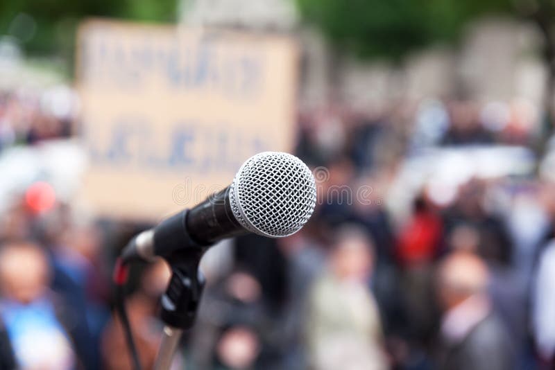 Protest. Public Demonstration. Microphone. Stock Photo - Image of ...