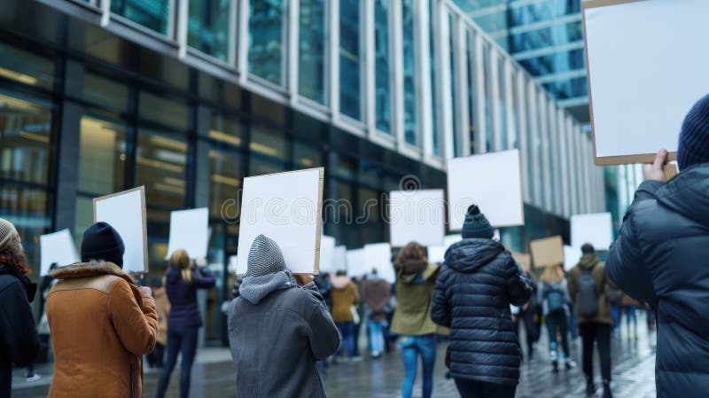 A Protest Scene Outside a Corporate Headquarters Stock Illustration ...