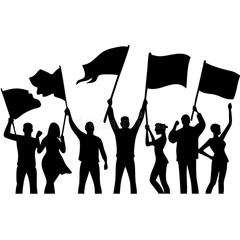 Protest Silhouette Vector Crowd Holding Flags Demonstration Unity ...
