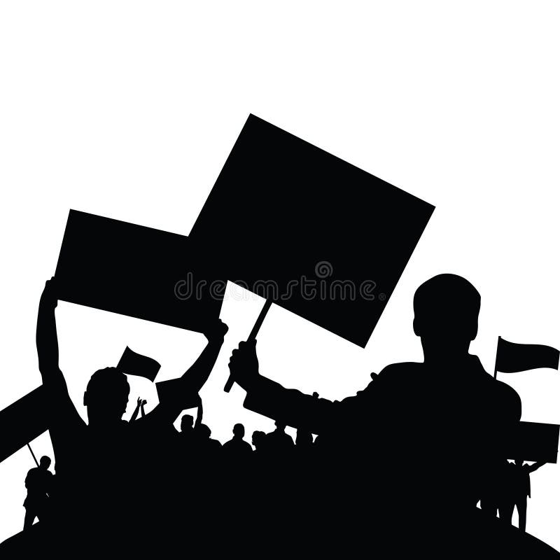 Protest People Silhouette Vector with Group in the Back Set Three Stock ...
