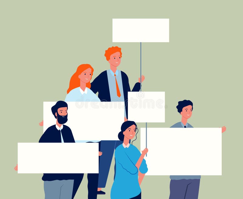 Protest Slogan. Crowd People Holding with Empty Boards Stock Vector ...