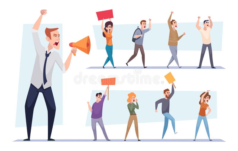 Protested People. Strike Crowd with Banners Holding Demonstration ...