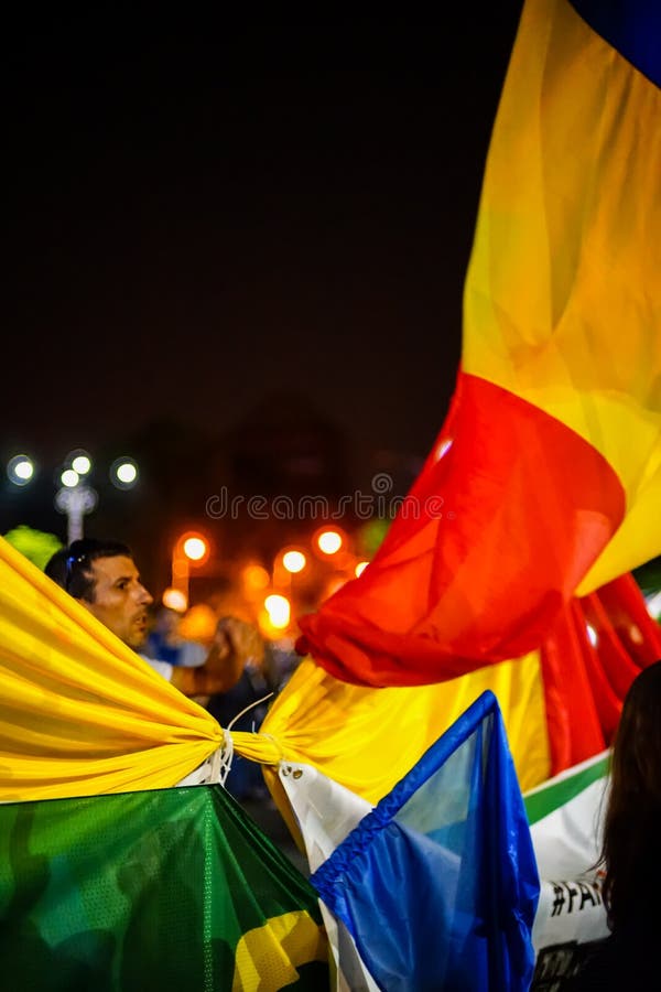 Protester with Flags, Bucharest, Romania Editorial Stock Photo - Image ...