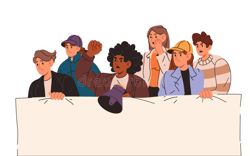 Protesters with Blank Banner Template. Vector Sign Stock Vector ...