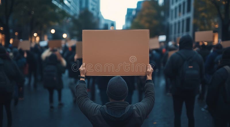 Protesters with Empty Placards Against the Backdrop of a City Street ...