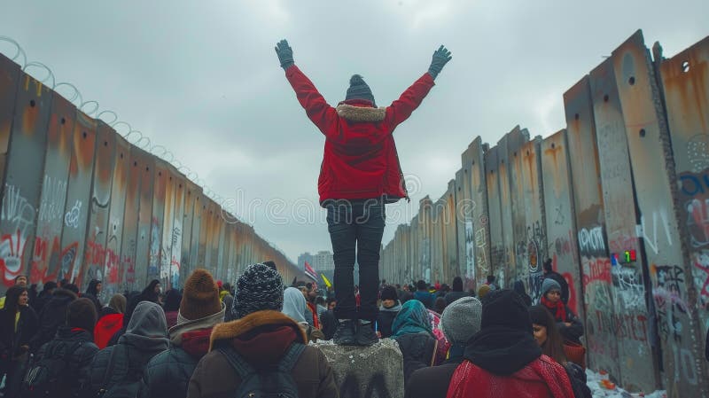 Protesters Gather To Break Down a Graffiti-covered Concrete Wall ...