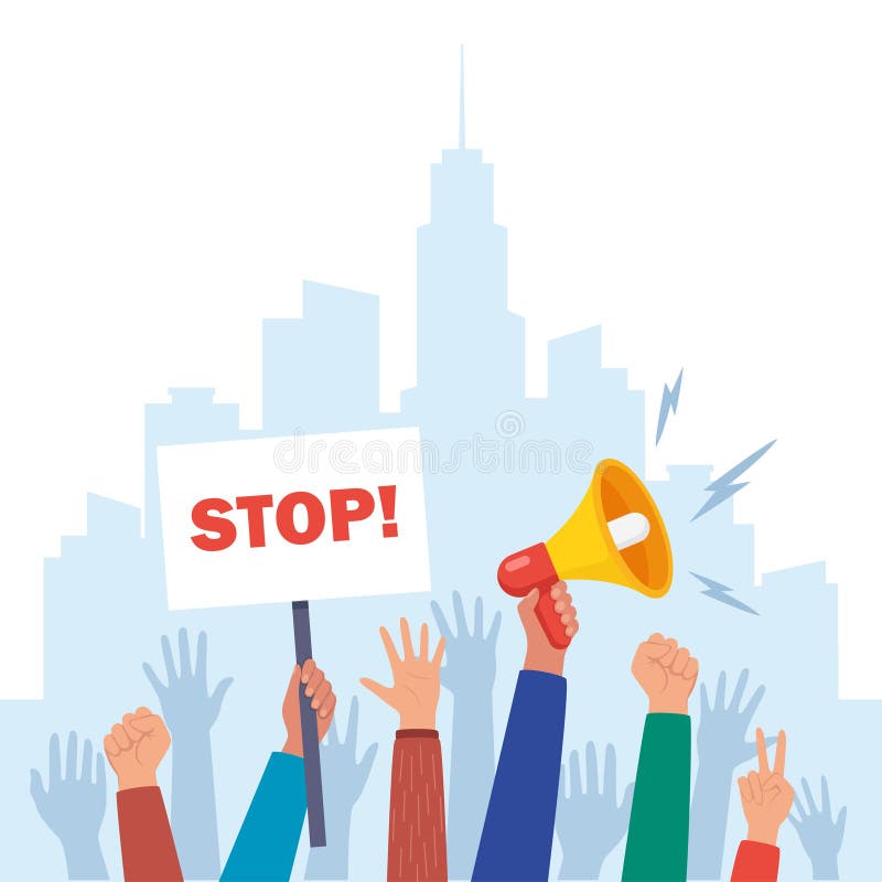 Protesters Hands Holding Protest Signs, Crowd of Angry People. Vector ...