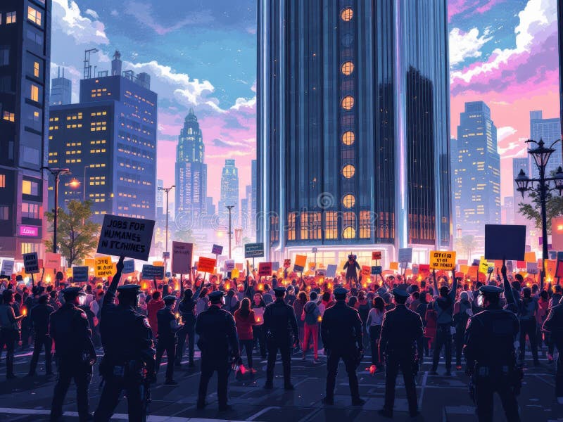 Protesters Marching Against Job Losses Caused by Artificial ...