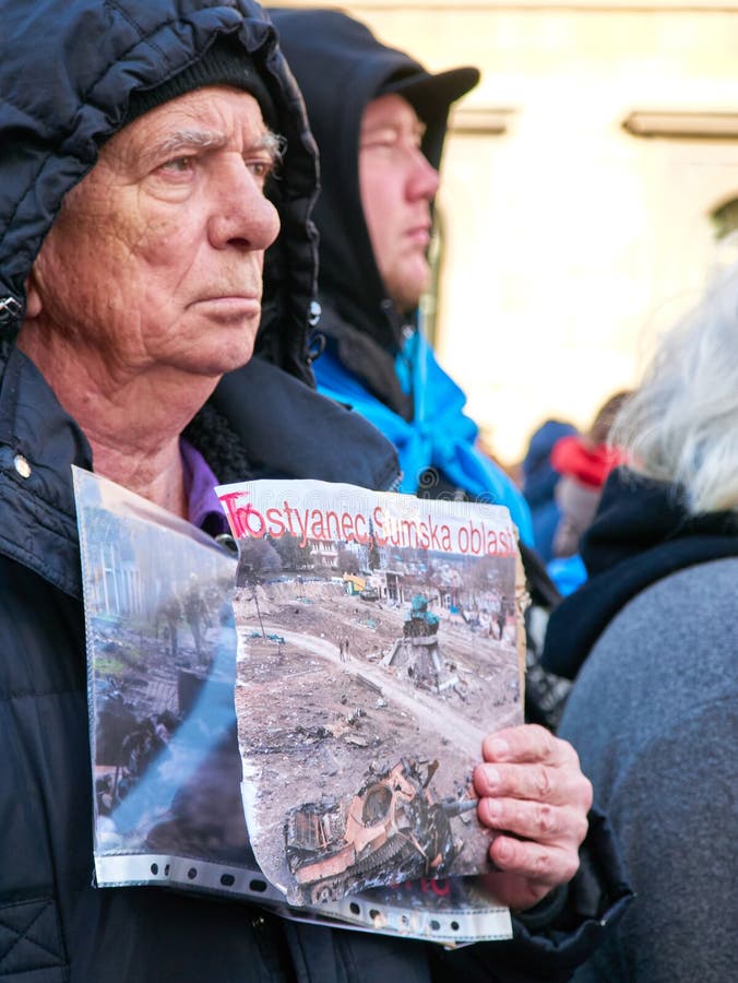 Protesters Marching with Posters on Prostest Against Russian Agression ...