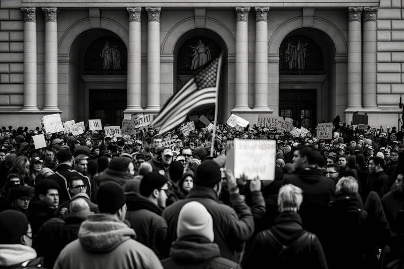 Protesting Crowd, with Peaceful Protest and Signs, in Front of ...