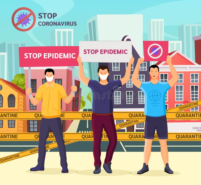 Protesting Group People with Placards Calling for Stop Epidemic Stock ...