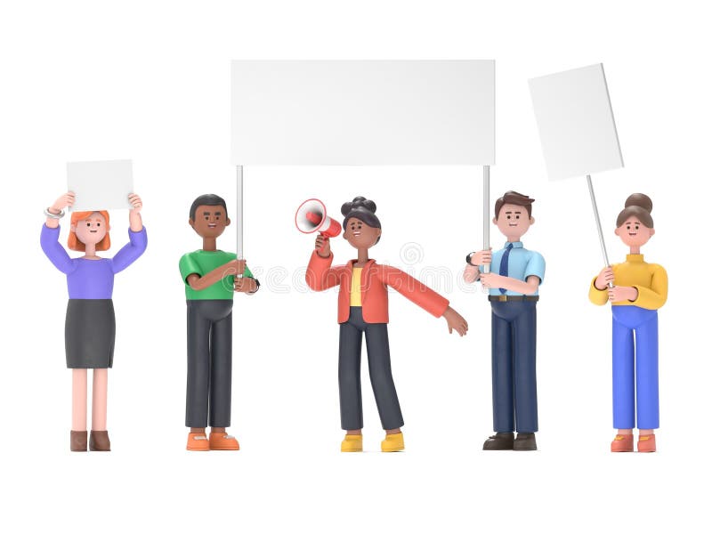 Protesting People. Character with Signs Against War Concept, Protest ...