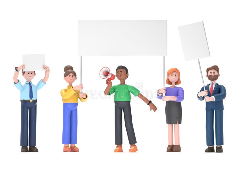 Protesting People. Character with Signs Against War Concept, Protest ...