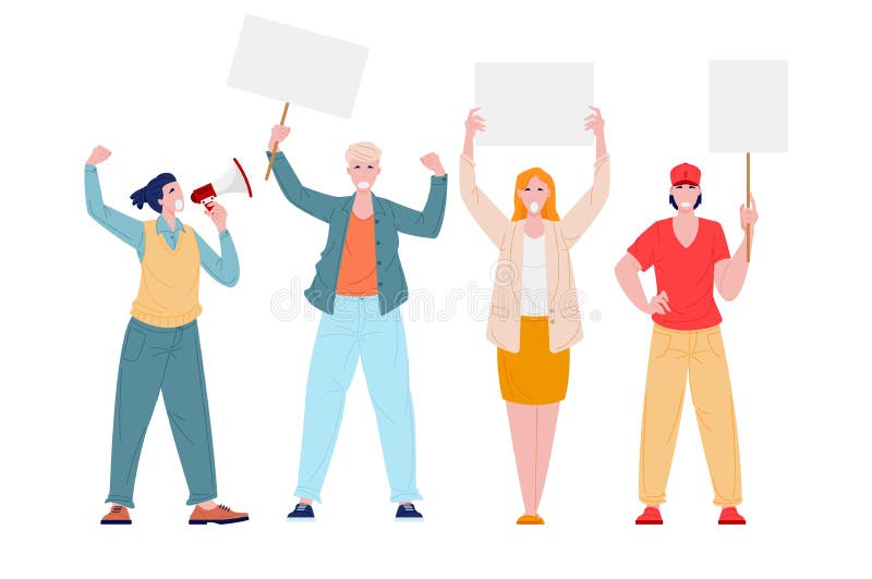 Protesting People on Demonstration or Strike with Megaphone and ...