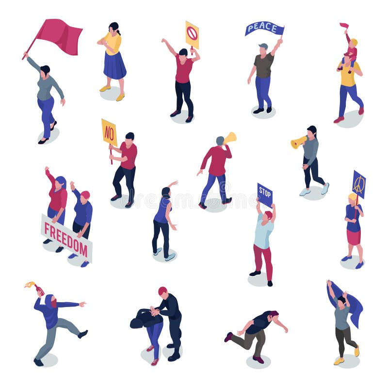 Protesting People Isometric Set Stock Vector - Illustration of justice ...