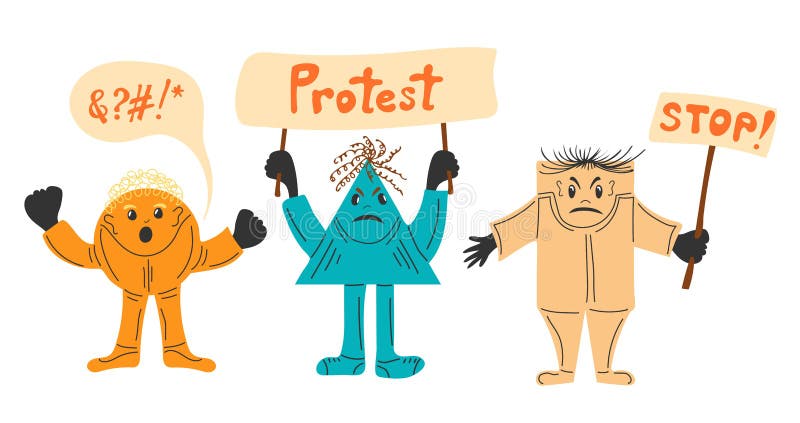 Protesting Persons with Placard and Banner Stock Vector - Illustration ...