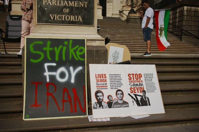 Protesting Signs Against the Islamic Republic of Iran in Melbourne ...