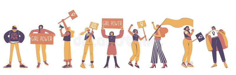 Protesting Young Women, Vector Flat Isolated Illustration Stock Vector ...