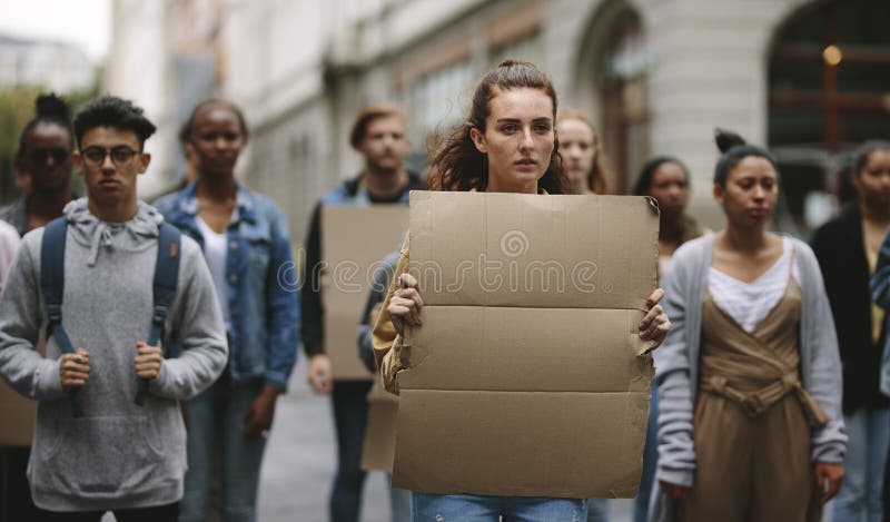 Protestors Doing Demonstration on the Street Holding Sign Boards Stock ...
