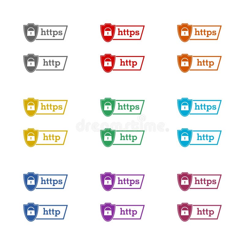 Protocolos Http Y Https Sobre Icono De Escudo Aislado En Fondo Blanco. Establecer Iconos ...