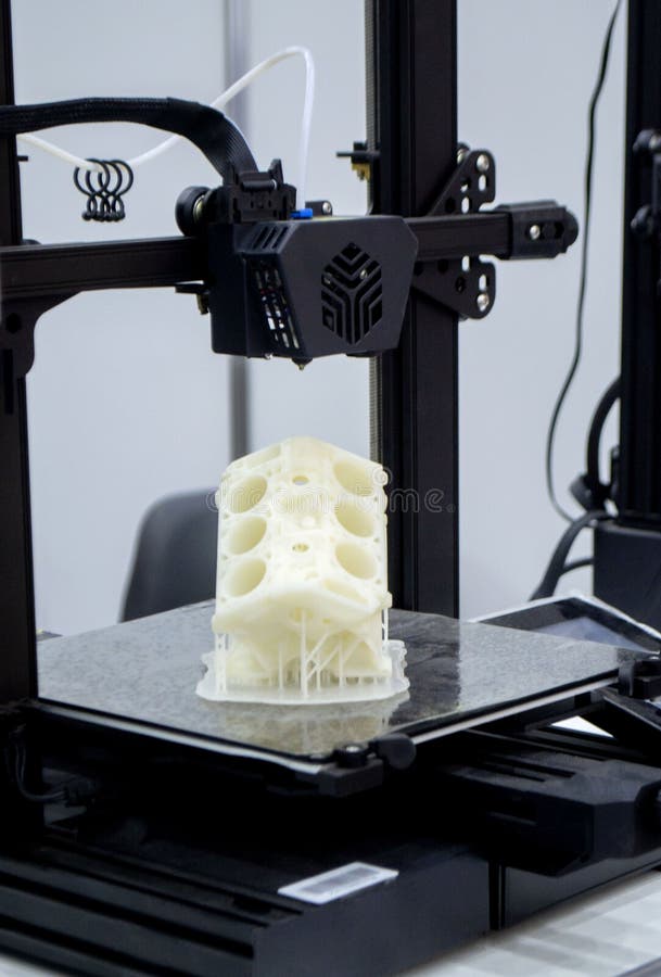 Prototype Car Engine Printed 3D Printer Molten White Plastic on Working ...