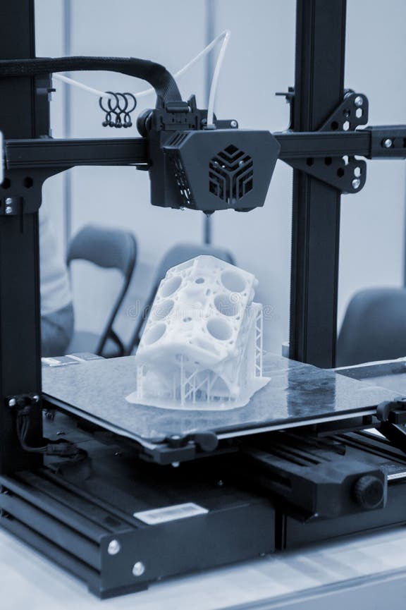 Prototype Car Engine Printed 3D Printer Molten White Plastic on Working ...