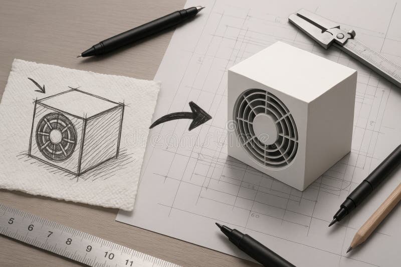 Prototype Evolution: from Sketch To High-Fidelity Model Stock Photo ...